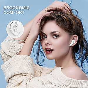 Travelove Wireless Earbuds, 2023 New Bluetooth Headphones Built-in 4 Mics Deep Bass, Wireless Earphones Noise Canceling, USB-C Fast Charge, 25H Playtime, IPX5 Waterproof for iPhone/Android
