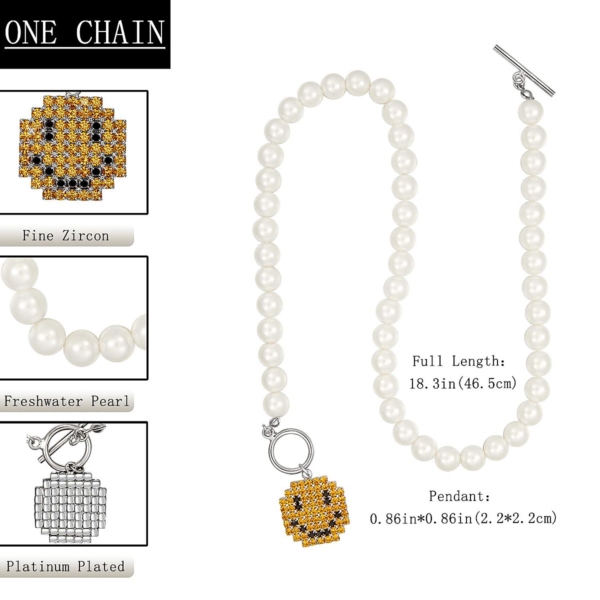 LecAit Pearl Necklaces for women Smiley Face Pearl Necklaces Face Pendant Necklace for Women Y2k Fashion Cute Smiley Toggle Pearls Necklace