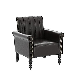 TTGIEET PU Leather Accent Chair with Arms for Living Room, Modern Upholstered Armchair with Solid Wood Legs for Single Sofa Reading Club Chair Living Room, Bedroom, Office(Dark Brown)