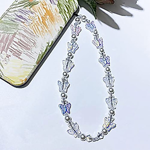GBTRICON Colorful Acrylic Butterfly Imitation Pearl Handmade Beaded Mobile Phone Chain for Women Charm Anti-Lost Phone Lanyard Jewelry