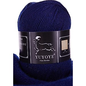 YUYOYE 100% Merino Wool Yarn for Crochet and Knitting, Fingering Weight, Luxurious Soft Handmade Knitted Yarn (06-Navy Blue)