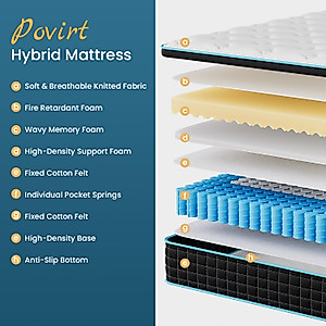 Povirt Twin Mattress, 12 Inch Hybrid Twin Size Mattress in a Box, Cool Memory Foam and Pocket Coils Innerspring Mattress for Pressure Relief & Motion Isolation, Medium Firm Feel