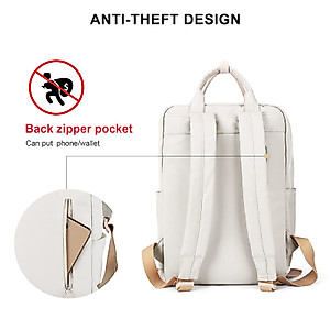 Womens Small School Backpacks For Travel,Cute Waterproof Bookbag For Teens Girls,Lightweight 14 inch Laptop College Back Packs Men,Aesthetic High School Bag(White)