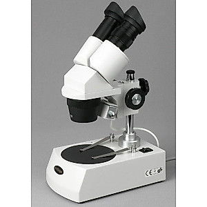 AmScope SE306-P Binocular Stereo Microscope, WF10x Eyepieces, 20X and 40X Magnification, 2X and 4X Objectives, Upper and Lower Halogen Lighting, Reversible Black/White Stage Plate, Pillar Stand, 120V