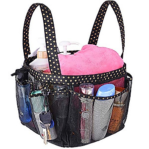 Haundry Mesh Shower Caddy Basket, Large College Dorm Bathroom Caddy Organizer with Key Hook and Oxford Handles, 8 Pockets, Hanging Portable Tote Bag for Camp Gym