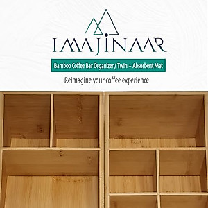 IMAJINAAR Large Capacity Coffee Pod Organizer for K Cups, Tea Bags & Snacks | Bamboo Coffee Station & Condiment Organizer with Spill-Resistant Mat (17.7''x11.8'')