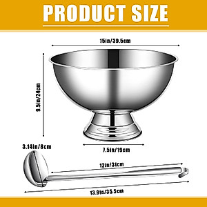 Geetery 3 Gallon 12L Stainless Steel Champagne Bucket Punch Bowl with Ladle Ice Bucket for Parties Metal Wine Bowl with Base Large Size Ice Bowl for Wine Beer Home Bar Parties