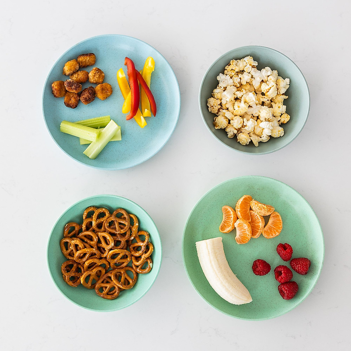 Grow Forward Wheat Straw Kids Plates and Bowls Sets - 8-Piece Unbreakable Dishwasher & Microwave Safe Plastic Plates for Kids - Reusable Non Toxic BPA-Free Dinnerware for Children - Rainforest