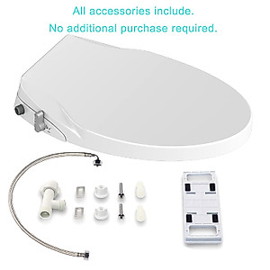 TRIZZI Bidet Toilet Seat for Elongated Toilets Soft Closing Toilet Seat Cover Lid One Key Operation No-Electric Adjustable Water Pressure Aqua Wash Bidet Seat with Double Self-cleaning Nozzle Bidet