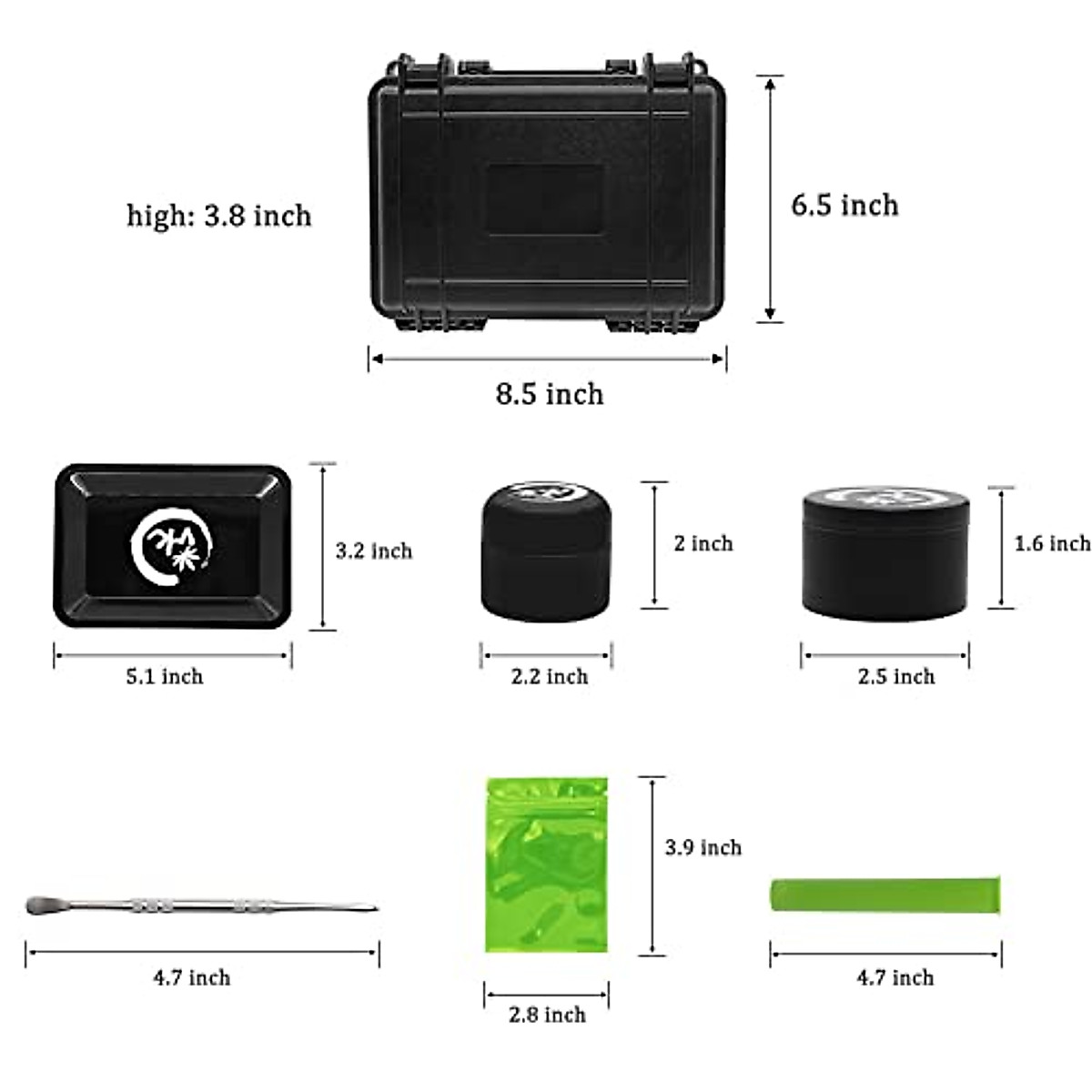 Vakuny Smell Proof Storage Box - ABS Plastic Storage Container with Lock - Portable Waterproof Box - Black Padded Storage Box - 14 Piece Accessories Kit Set Suit for Travel Gifts