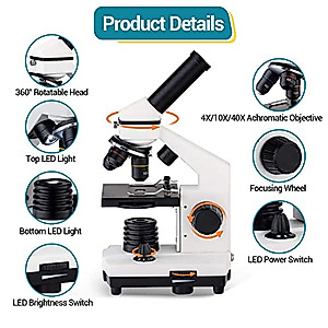 Microscope Biological for Kids, Students and Adult 250X-2000X Powerful Biological Children's Microscope Set for School Laboratory Home Biological Scientific Research Education