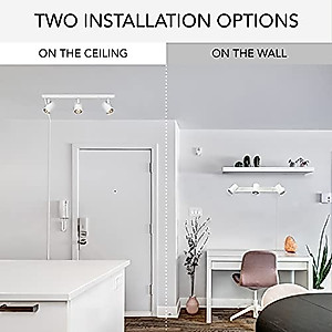 Globe Electric 60024 3-Light Plug-in Track Lighting, Matte White, 15 Foot Cord, in-Line On/Off Rocker Switch, Track Ceiling Light, Track Lighting Kit, Ceiling Light Fixture, Home Improvement