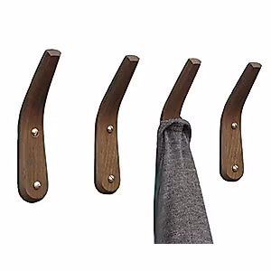 Mid Century Modern Wall Hook, 4 Pcs Wooden Coat Hooks, Peg Rack Bathroom Hanger Rustic Towel Hangers, Black Walnut Wood for Hanging Coats Hats Bags Towels