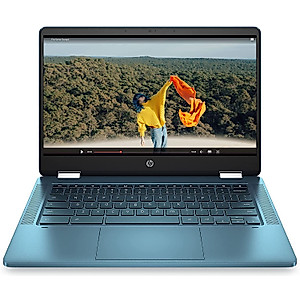 HP Newest Laptop X360 14a Chromebook 14" HD Touchscreen, Intel Quad Core N4120, 4GB DDR4 64GB eMMC WiFi HD Webcam Stereo Speakers Bluetooth 5.0 FD Pen Forest Teal