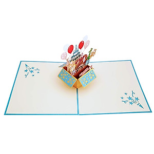 iGifts And Cards Happy 70th Blue Birthday Party Box 3D Pop Up Greeting Card – Seventy, Awesome, Balloons, Unique, Celebration, Feliz Cumpleaños, Fun, Festive