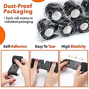 WECAREZ Self Adhesive Bandage Wrap 2 inch x 5 Yards - 24 PCS Black Latex Free Non-Woven Coban Wrap - Elastic Cohesive Bandage for Sports, Wrist and Ankle - Vet Wrap for Dogs and Horses