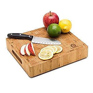 Small End Grain Bamboo Cutting Board | Professional, Butcher Block | Non-Slip Rubber Feet