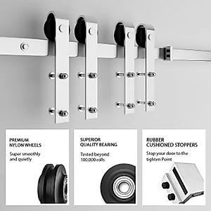 SMARTSTANDARD 10ft Siliding Barn Door Hardware Kit Brushed Nickel Double Door Easy to Install Fit 30" Wide Door Panel (J Shape Hanger)