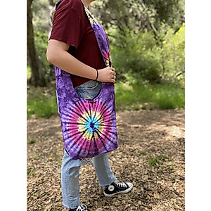Tie Dye Crossbody Shoulder Hippie Boho Handbag Purse in Purple Large