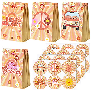 Tudomro 36 Pcs Two Groovy Boho Hippie Party Favors Bags with Stickers Two Groovy Party Decorations for Birthday Baby Shower Party Supplies