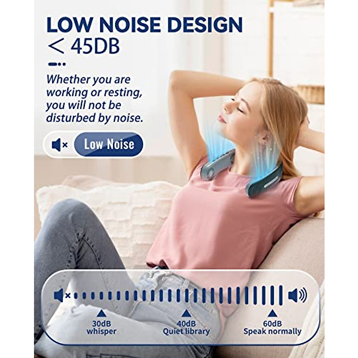 Neck Fan, 6000mAh 4 Turbo Portable Bladeless Personal Fans Rechargeable Battery, 3+3 Speeds Hands Free Hanging 360° Cooling Fans Free Adjustment Width, Wearable Leafless for Travel InOutdoor