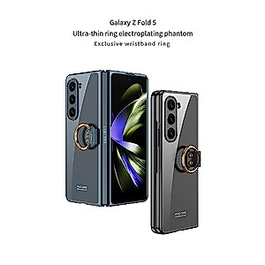 SHIEID Samsung Z Fold 5 Case with Ring, Galaxy Z Fold 5 Case with Screen Protector Electroplating Border Design Protective Cover for Samsung Galaxy Z Fold 5, Bright Black