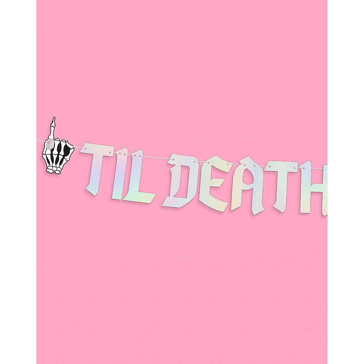 xo, Fetti Til Death Do Us Party Fringe Banner - Black and Iridescent, 5 Ft. | Bachelorette Party Decoration, Gothic Bach, Bridesmaid Favor, Rock Bride to Be Gift, Bridal Shower Supplies, Photobooth Backdrop
