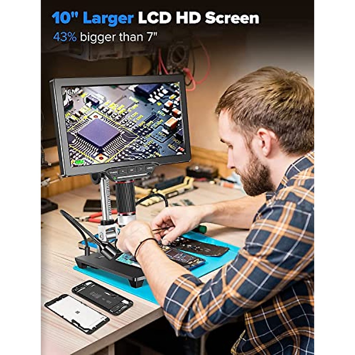 Dcorn 10" HDMI LCD Digital Microscope 1500X,Coin Microscope for Adults with 16MP Camera Sensor,Soldering Microscope with LED Lights Touch Control,TV/Windows/Mac Compatible,Gift with Coin Guidebook
