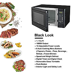 Walsh WSCMS311BK-10 Countertop Microwave Oven, 6 Cooking Programs LED Lighting Push Button, 1.1 Cu.Ft/1000W, Black
