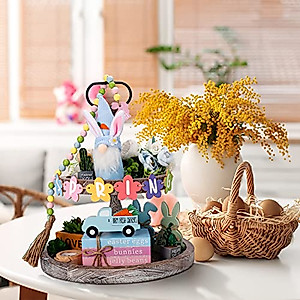 JieyueJewelry 10 Pieces Easter Gnomes Tiered Tray Decorations | Happy Spring Easter Decor | Bunny Decor Wooden Bead Garland | Party Centerpiece for Home Kitchen Farmhouse Easter Party