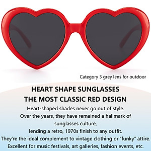 IOHLNG Heart Sunglasses for Women Men Oversized Trendy Love Shaped Sunglasses Non Polarized Shades Retro Lovely Fashion Cute Sun Glasses Red Frame Grey Lens