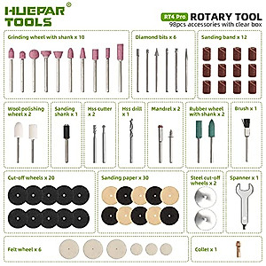 Huepar Tools Mini Cordless Rotary Tool with LED Light, 3-Speed Power Rotary Tool 5000-18000RPM with 98Pcs Accessories, 4V Rotary Tool for Sanding, Polishing, Drilling, Cleaning, DIY Crafts-RT4 PRO