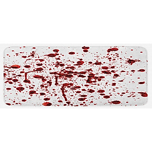 Ambesonne Horror Kitchen Mat, Splashes of Blood Grunge Style Bloodstain Horror Scary Zombie Halloween Themed Print, Plush Decorative Kitchen Mat with Non Slip Backing, 47" X 19", Red White