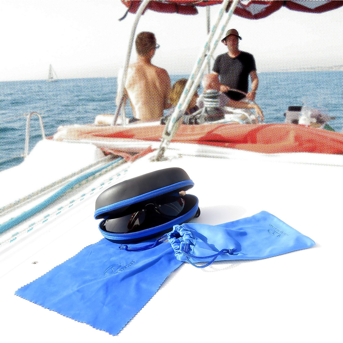 MyEyeglassCase Semi Hard Sunglasses Case with Slim Wallet – ACTIVE EVA Zippered Glasses Case & Carabiner Hook, Hard Eyeglass Case for Large Eyeglasses & Small Goggles (B15HC BLK/BLUE)