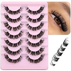 D Curl Clusters Lashes Natural Russian Strip Eyelashes Extensions Fluffy Wispy Faux Mink Lashes Extension Individual DIY Lash Pack 7 Pairs (70 Clusters Eye Lashes)