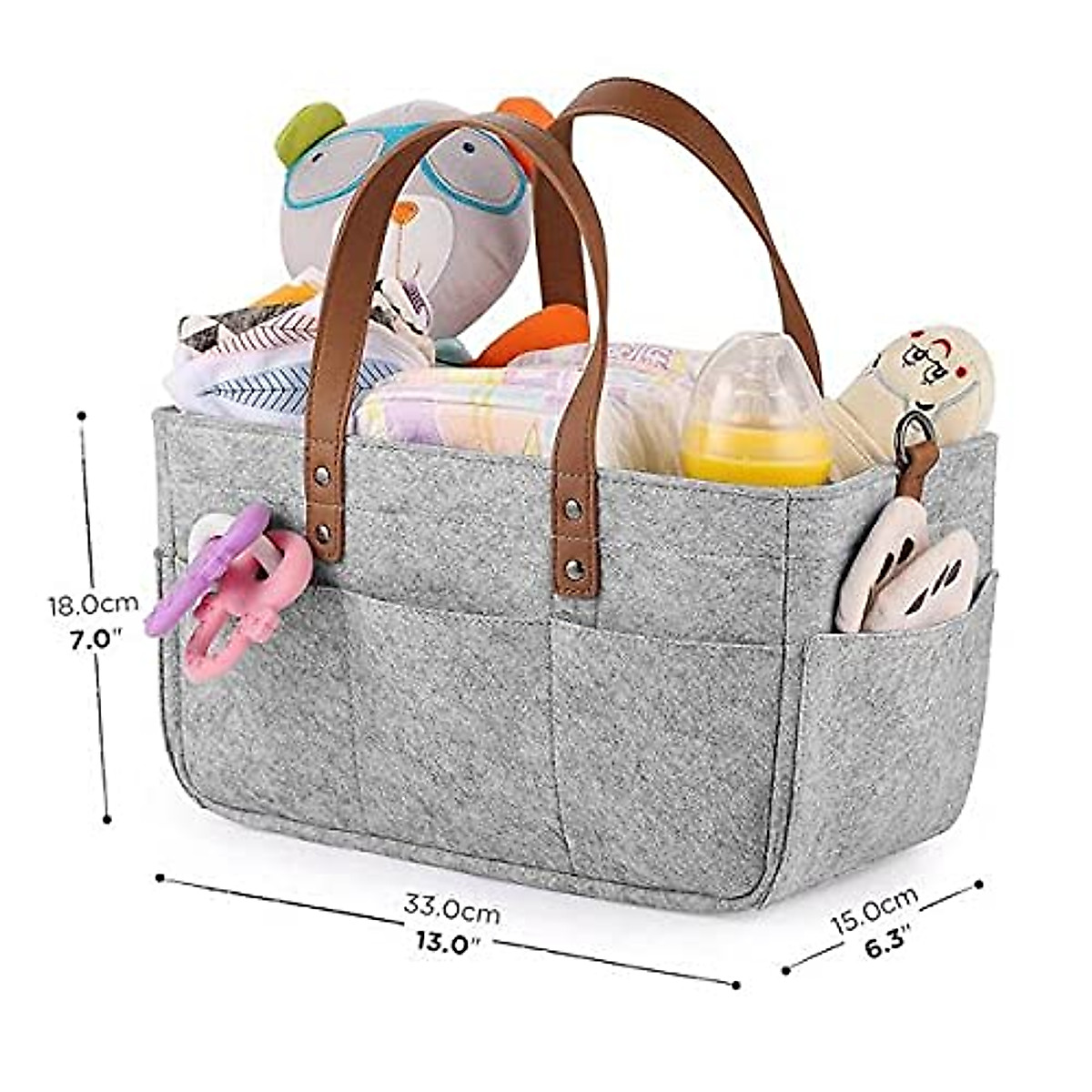 Baby Diaper Caddy Organizer - Baby Shower Basket Portable Nursery Storage Bin Car Storage Basket for Toys (Light gray)
