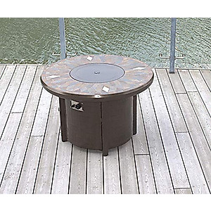 Pebble Lane Living 7pc Swivel Rocking All Weather Wicker Patio Furniture 42" Propane Fire Pit Set - Brown