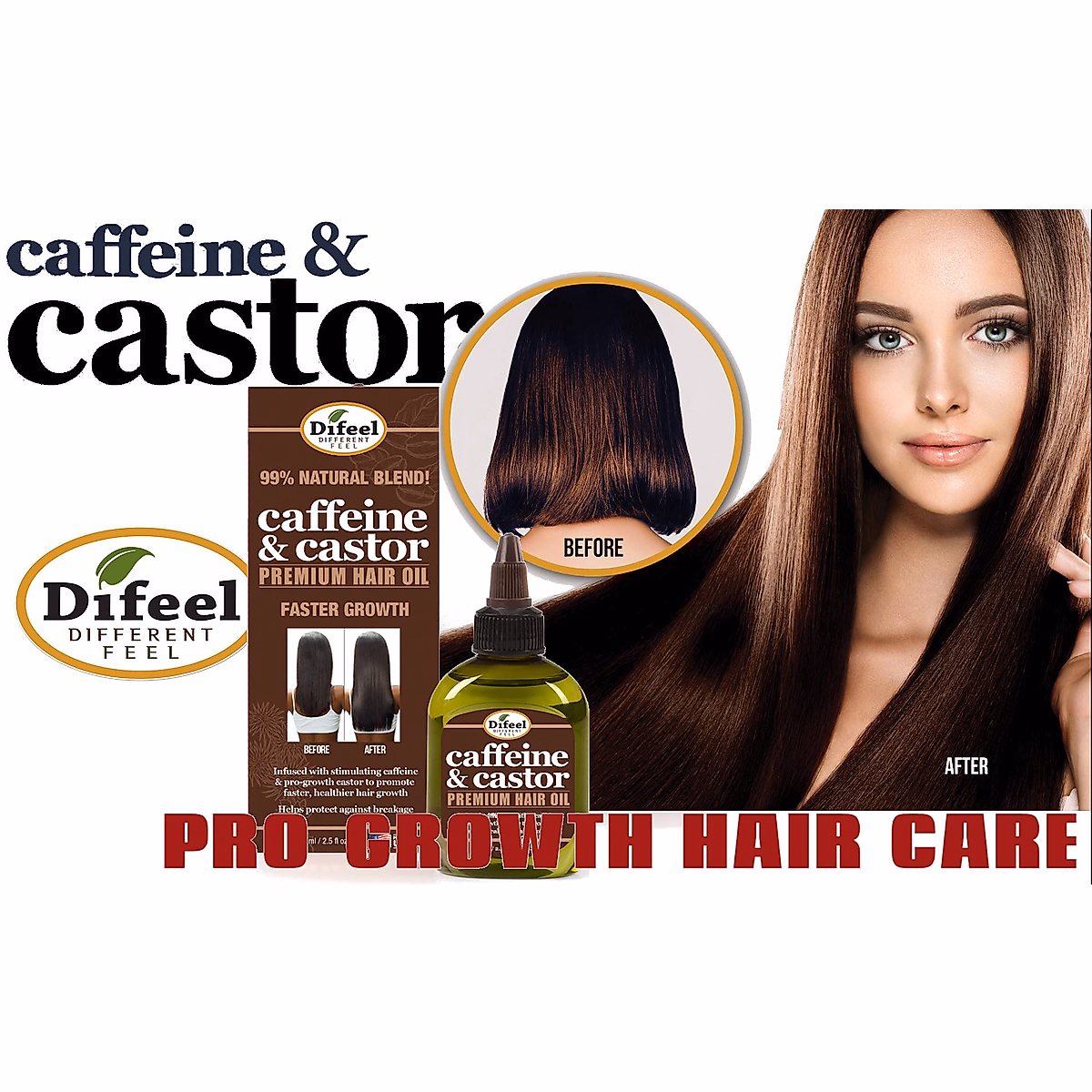 Difeel Caffeine & Castor Premium Hair Oil for Faster Hair Growth 2.5 oz.
