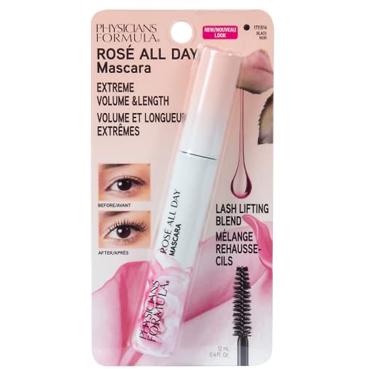 Physicians Formula Rosé All Day Mascara Black Volumizing, Hypoallergenic, Conditioning, Nourishing, Lifting, Lengthening, Dermatologist Approved