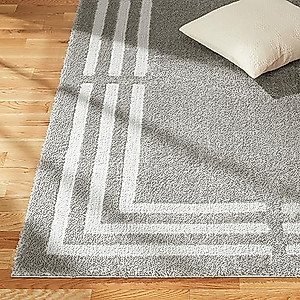 TOWN & COUNTRY EVERYDAY Cloud Shag Plush Border Area Rug with High-Low Pile, Grey, 7'10"x10'2"