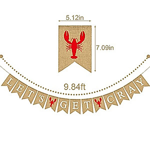 Pudodo Jute Burlap Crawfish Let's Get Cray Banner Rustic Summer Lobster Party Decoration