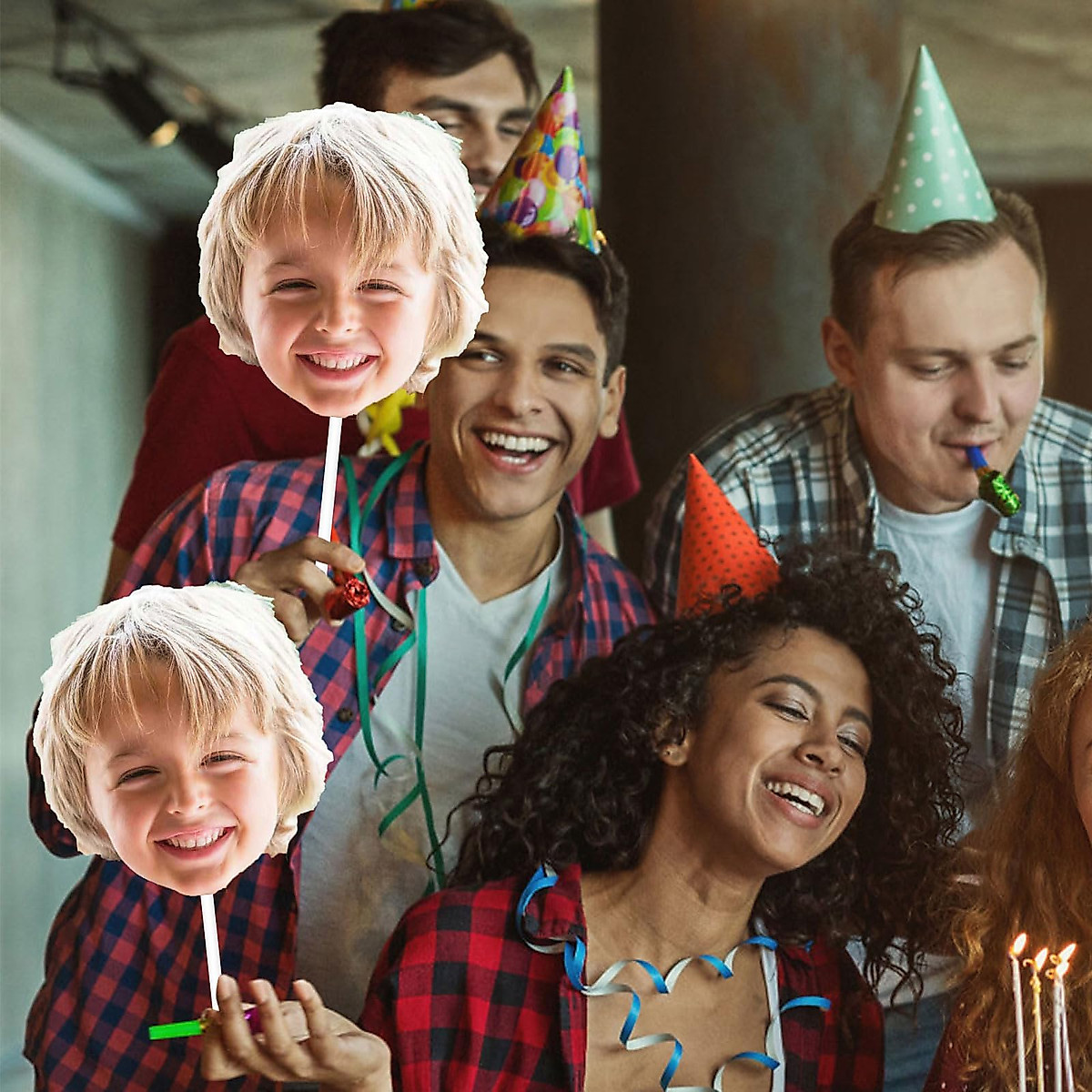 Big a Head on Stick Custom Cardboard Cutout Personalized Head Cutouts Fans Customized Face Photo Pictures Cut Out for Bachelorette Party Birthdays Graduatation 3PCS Different Head