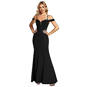 Ever-Pretty Women's Sexy Bodycon Deep V Neck Backless Off Shoulder Sequin Summer Formal Dresses Black US10