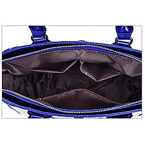 Yan Show Women's New Zipper Bag 3PCS Handbags Patent Leather Fashion Shoulder Bag Large Capacity Handbag, Blue