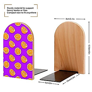 2 Pack Wood Bookends,Orange On Purple Decorative Book Ends Support for Shelves Desktop Organizer Wooden Bookshelf for Home School Office