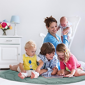 Funtery Baby Play Mat 56 x 42 Inch Cotton Crawling Cushion Cotton Nursery Rug Large Thick Soft Reversible Washable Folding Floor Playpen Mat Nursery Decor Rug for Girls Boys(Green,Leaf)