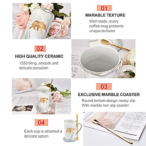 Mama Bear Marble Coffee Mug Bear Mug for Mom Coffee Mug Cup for Women from Daughter Son Best Gift for Mom On Mothers Day Christmas Birthday Marble Coffee Mug with Box, Spoon, Coaster, 14 Oz