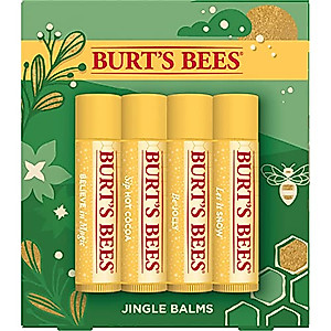 Burt's Bees Christmas Gifts, 4 Lip Balm Stocking Stuffers Products, Jingle Balms Set - Classic Beeswax Moisturizing Lip Balm