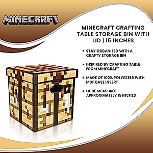 Minecraft Crafting Table Storage Bin Cube Organizer with Lid | 15 Inches