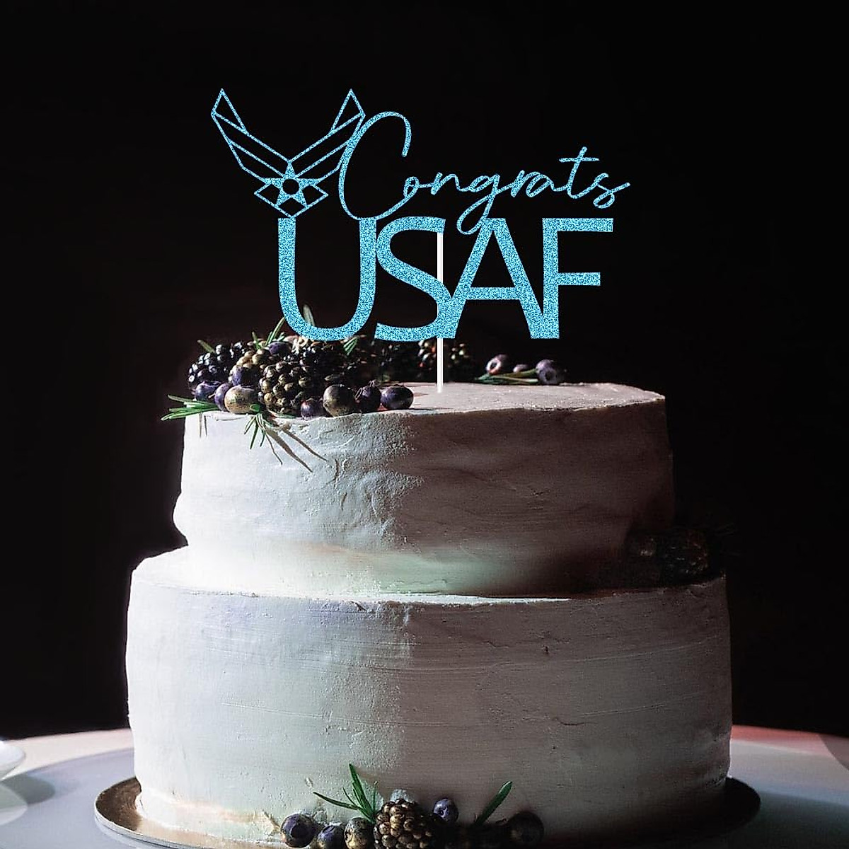 MFULHUBA Congrats USAF Cake Topper, Air Force/Army/Military Theme Retirement/Graduation Party Decoration, Airmen/Soldier Veteran's Day Cake Decors, Blue Glitter